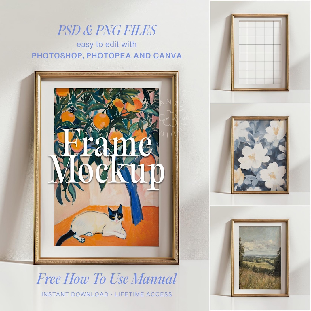 Frame Mockups With Matting, Golden Frame Mockup, Wallart Frames Mockup ...