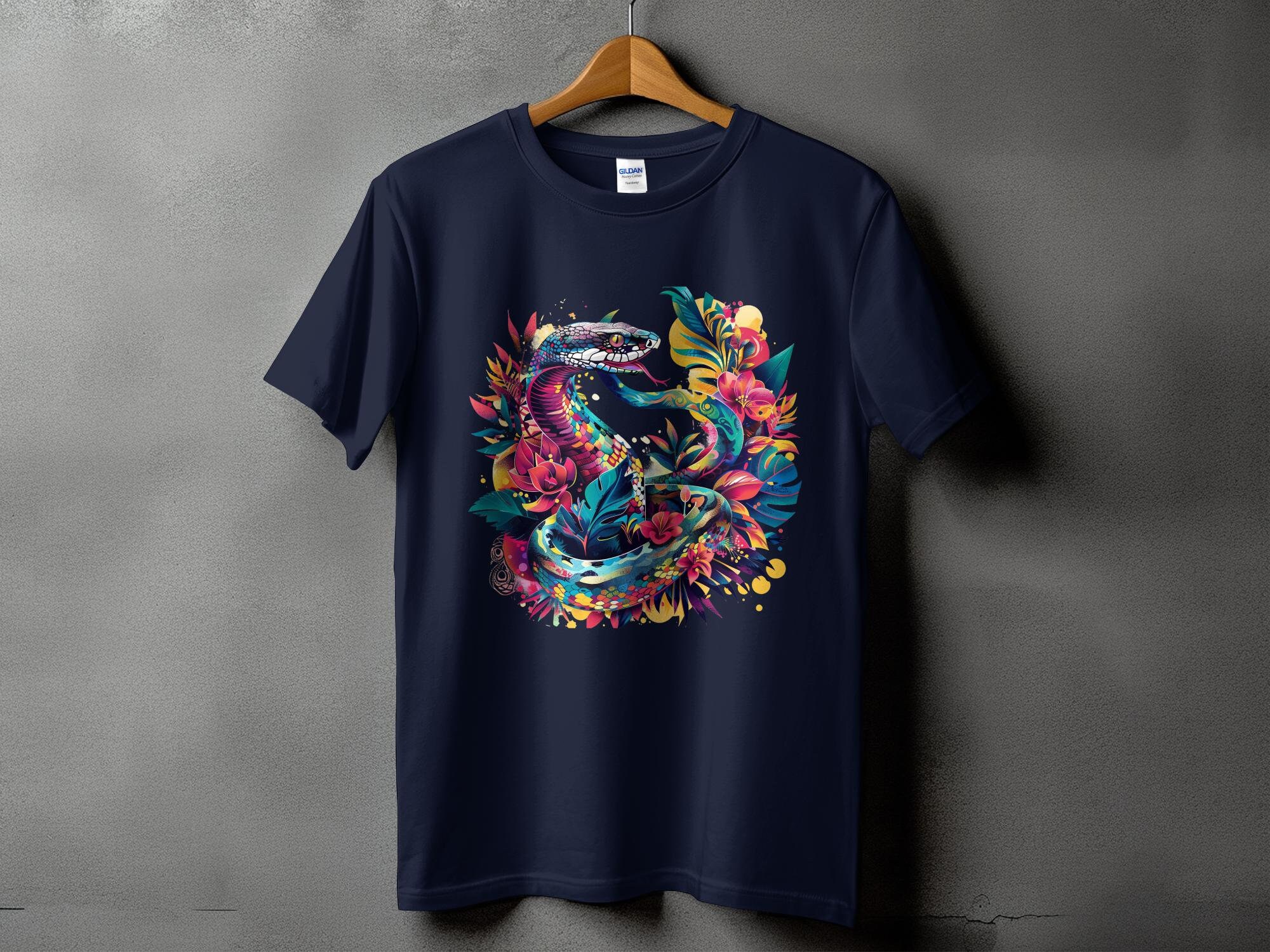 Colorful Serpent Graphic Tee, Tropical Floral Snake Design, Unisex ...