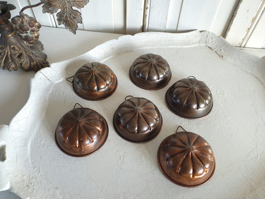 Set: 6 Antique Baking Tins, Cake Tins, Copper, Vintage Tins, Tartlets ...