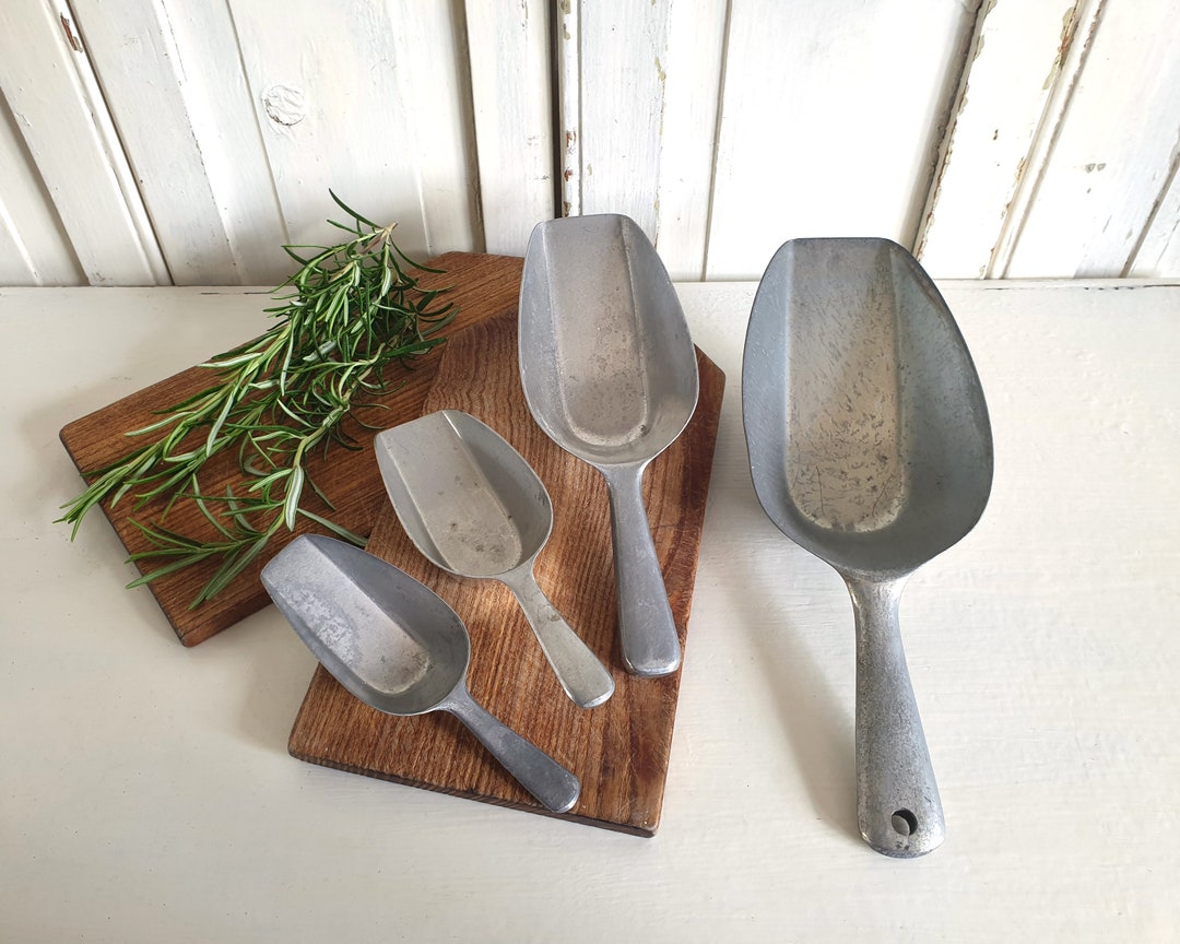 Set: 4 Antique Aluminum Chutes, Shovels, Aluminum Spoons, Corner Shops ...