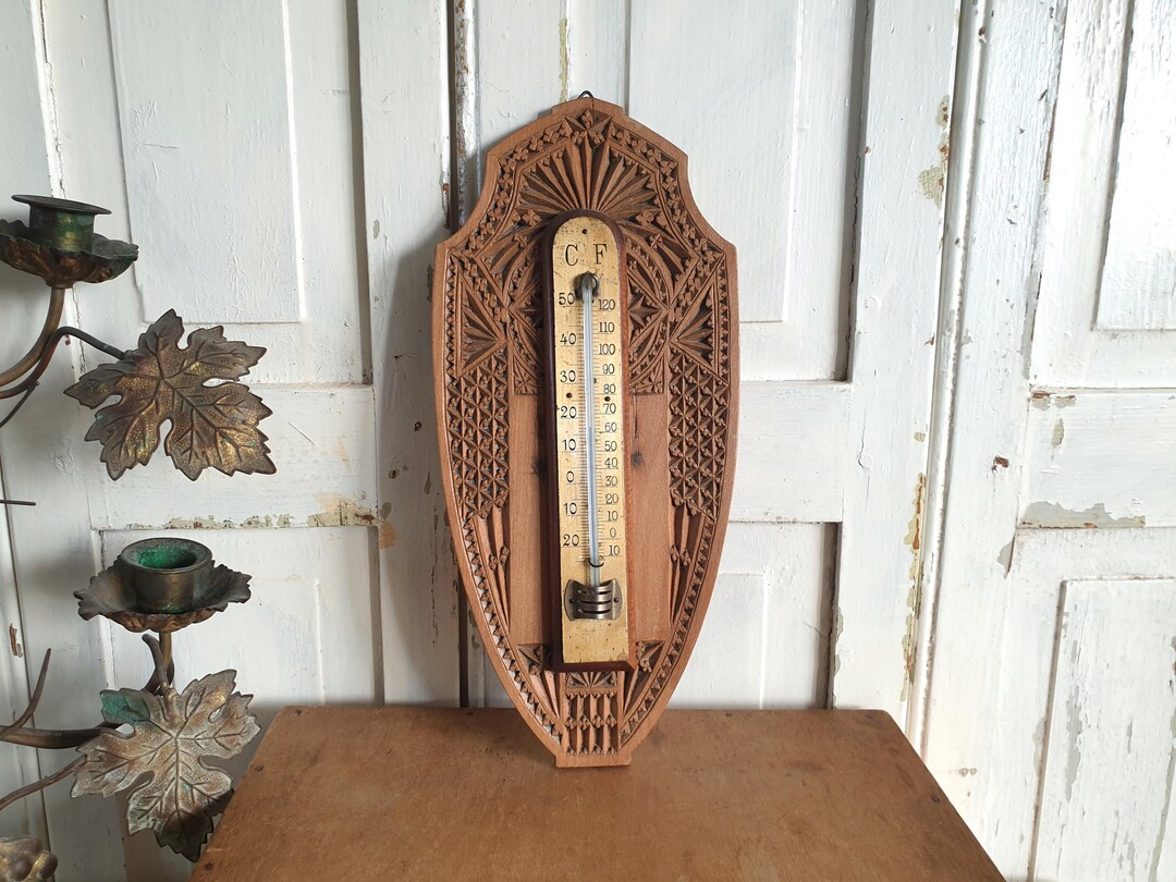 Antique Art Deco Thermometer, Wall Thermometer, Handmade, Carved ...