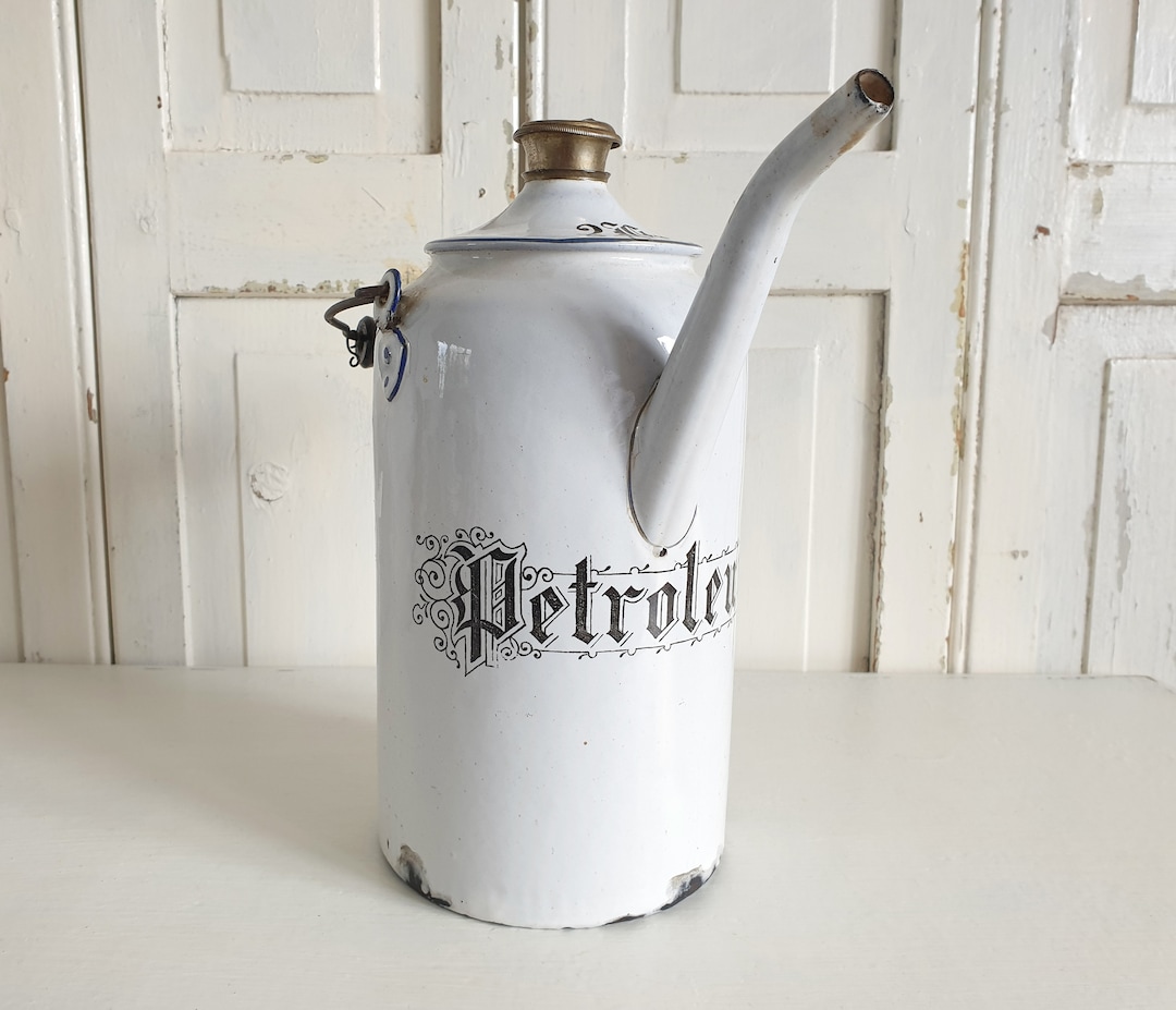 Antique Petroleum Jug, Old Enamel Petroleum Bottle, Brocante, Vintage ...