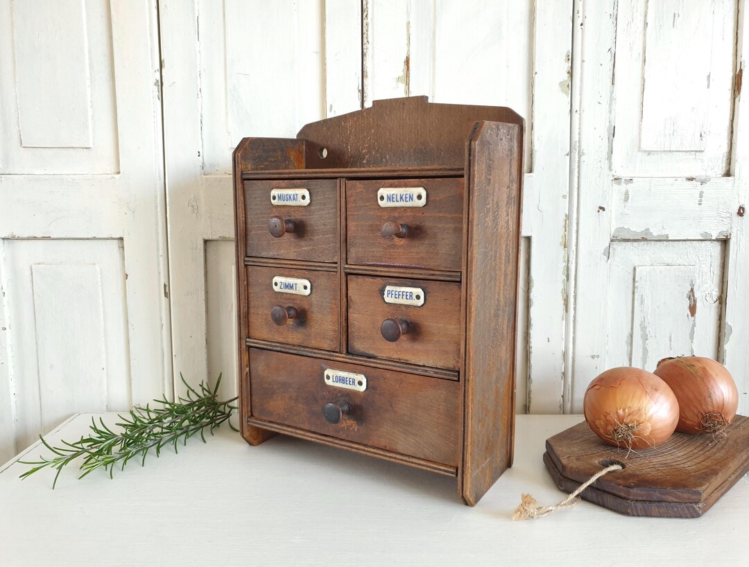 Antique Spice Cabinet, Old Spice Rack, Porcelain Signs, Drawers ...
