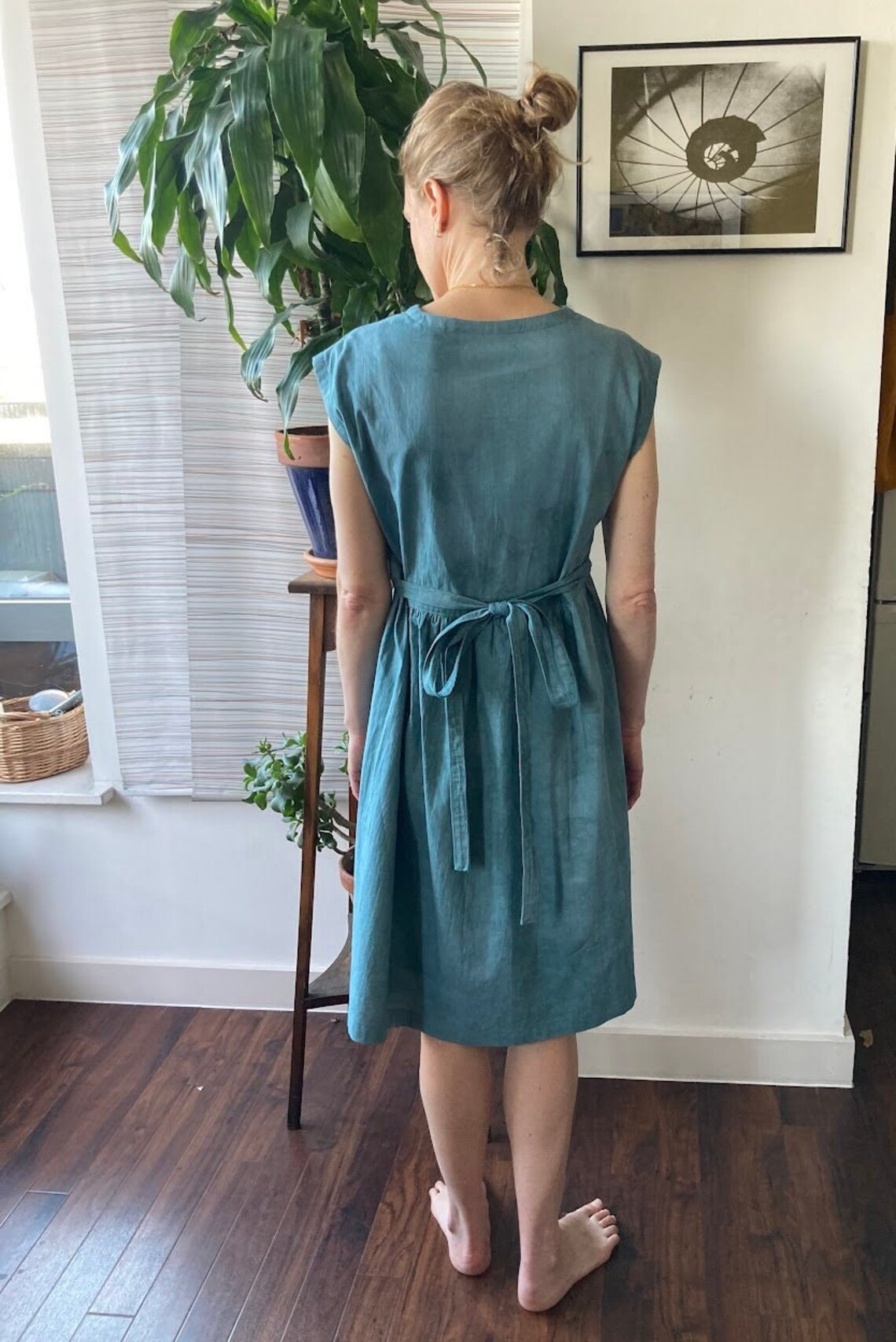 Greensleeves-wrapover Dress in Soft Blue Hand Dye. - Etsy