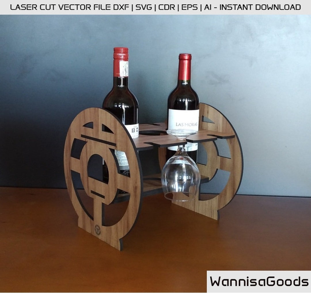 Laser Cut File Wooden Wheel Wine Rack Stemware Bottle Glass Laser Cut ...