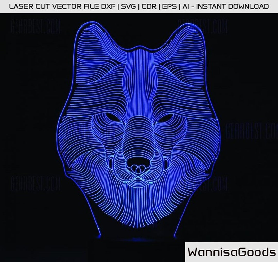 Laser Cut File Wolf 3d Led Night Light Laser Vector Lamps Laser Cut ...