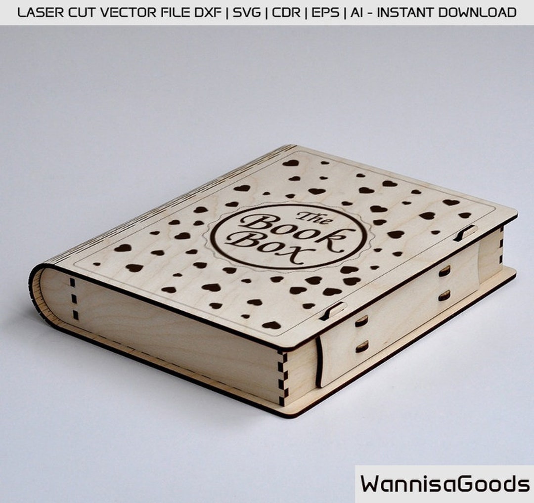 Laser Cut File Book Box With Mechanism Lasercut Caskets and Boxes Laser Cut Template Laser ...