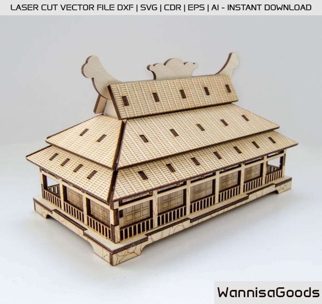 Laser Cut Puzzle Casket Japanese House Laser Cut Template Caskets and ...