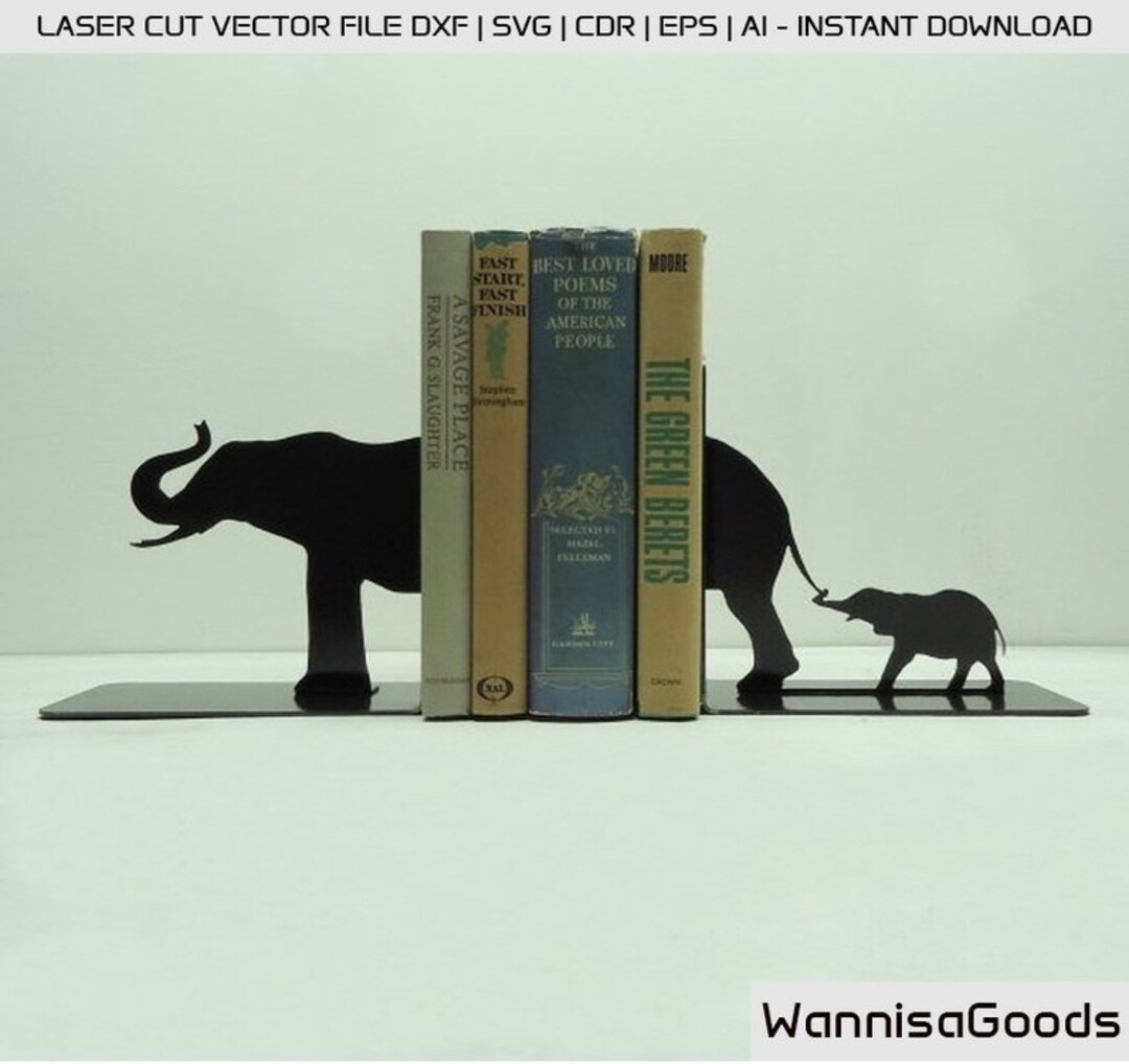 Laser Cut File Book Stoppers Elephant Family Dxf Files for Cnc Shelves ...
