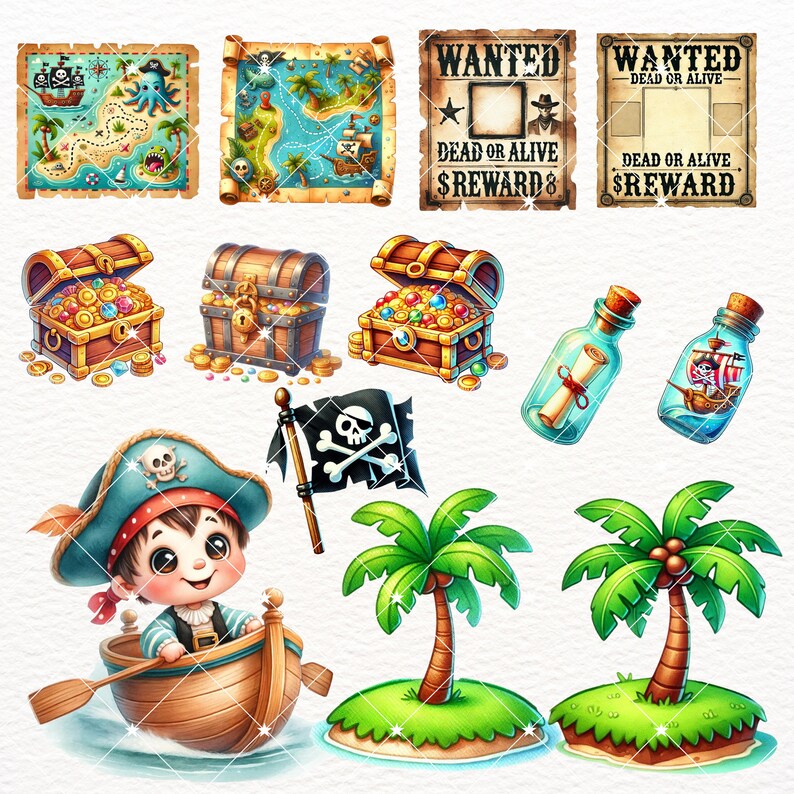 Pirate Adventure, Watercolor Clipart, Pirate Clipart, Cute Pirates ...