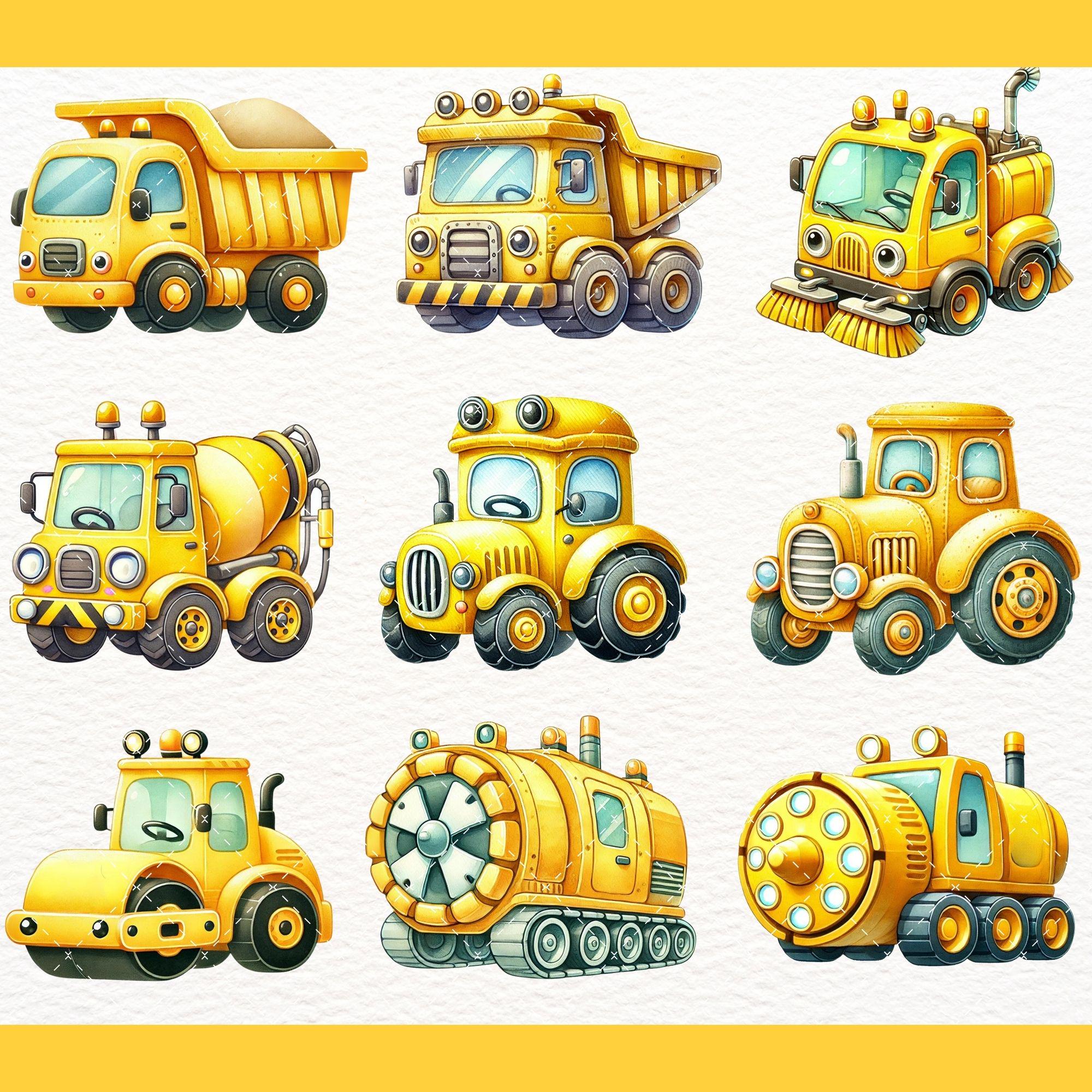 Cute Construction Vehicle Clipart, Backhoe, Crane, Excavator, Truck PNG ...