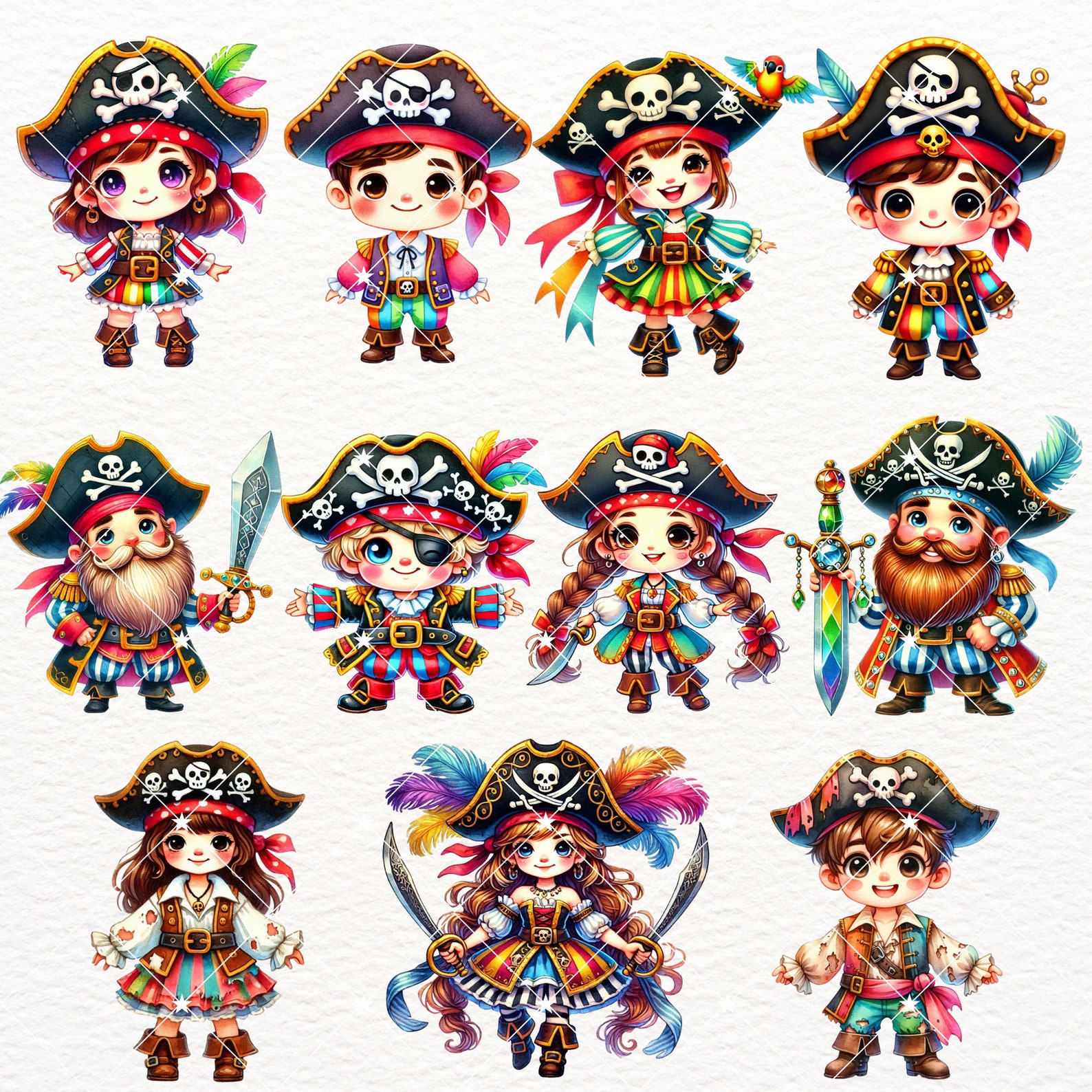 Pirate Adventure, Watercolor Clipart, Pirate Clipart, Cute Pirates ...