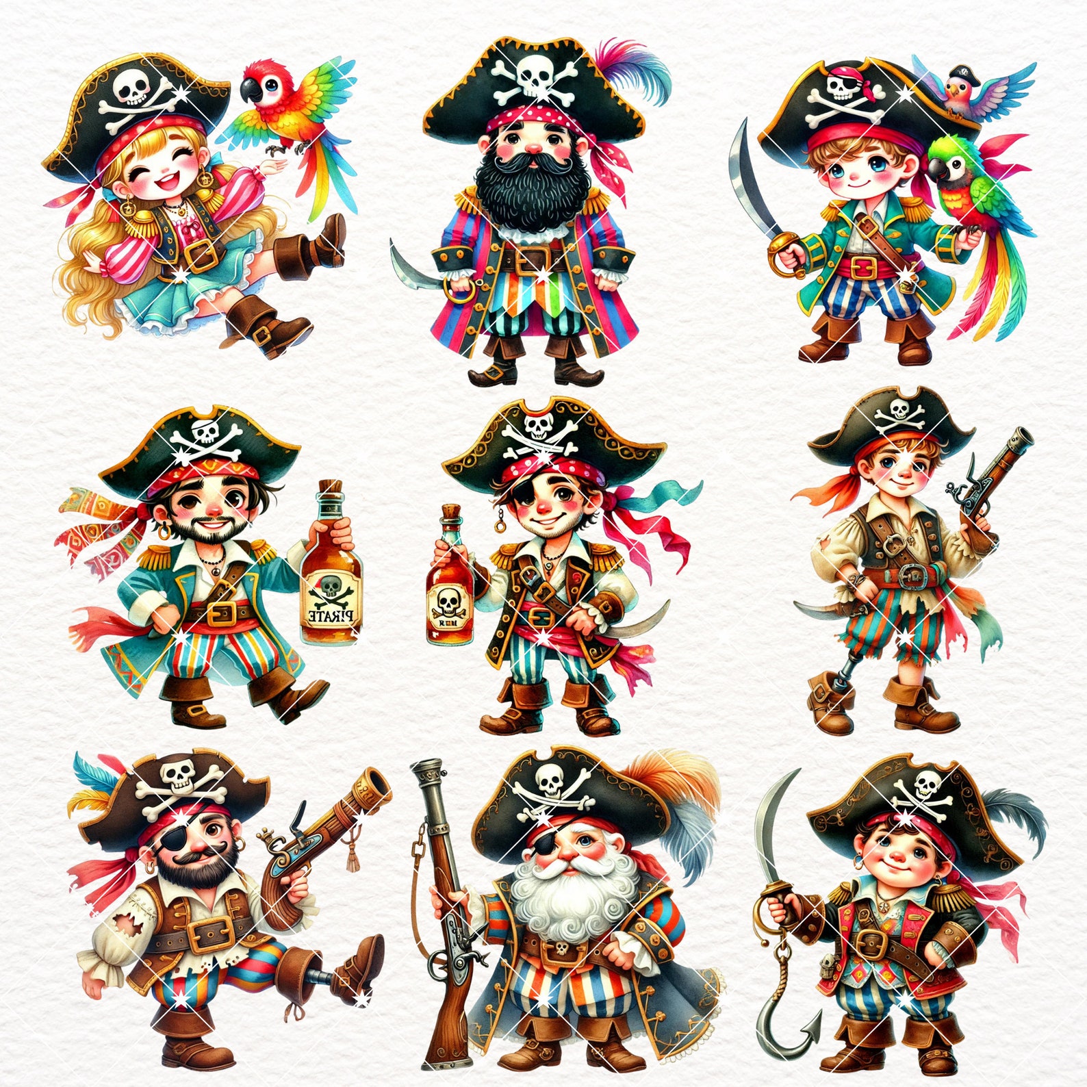 Pirate Adventure, Watercolor Clipart, Pirate Clipart, Cute Pirates ...