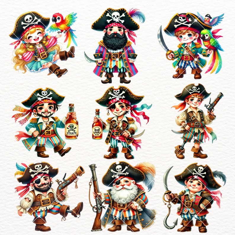 Pirate Adventure, Watercolor Clipart, Pirate Clipart, Cute Pirates ...