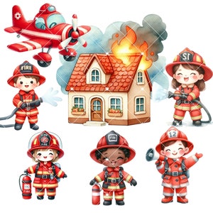 Firefighters Clipart Bundle, Watercolor Fire Department, Firemen, Fire ...