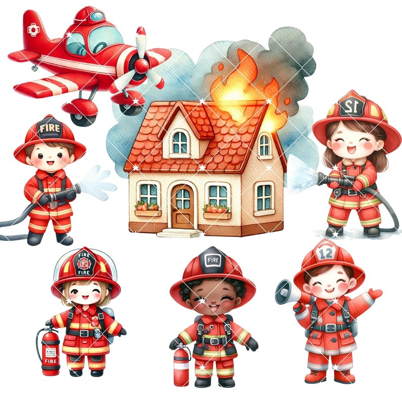 Firefighters Clipart Bundle, Watercolor Fire Department, Firemen, Fire ...