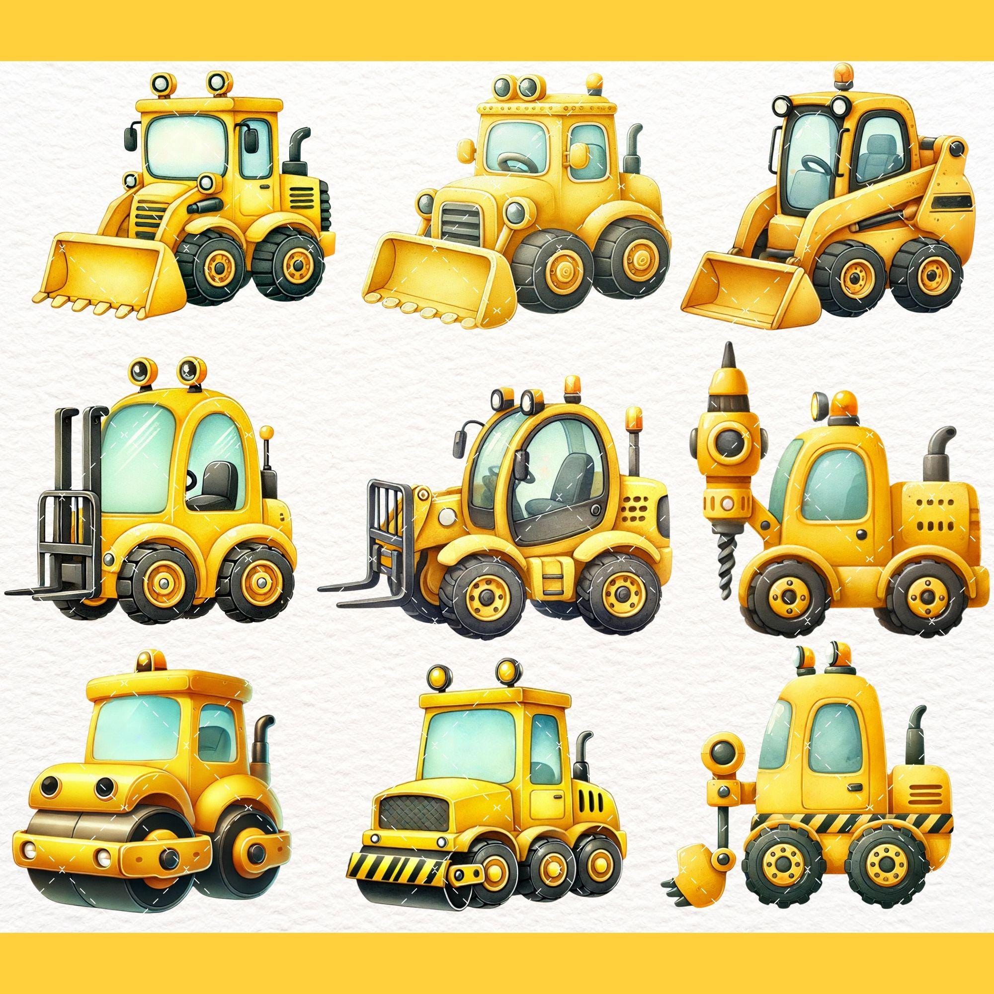 Cute Construction Vehicle Clipart, Backhoe, Crane, Excavator, Truck PNG ...