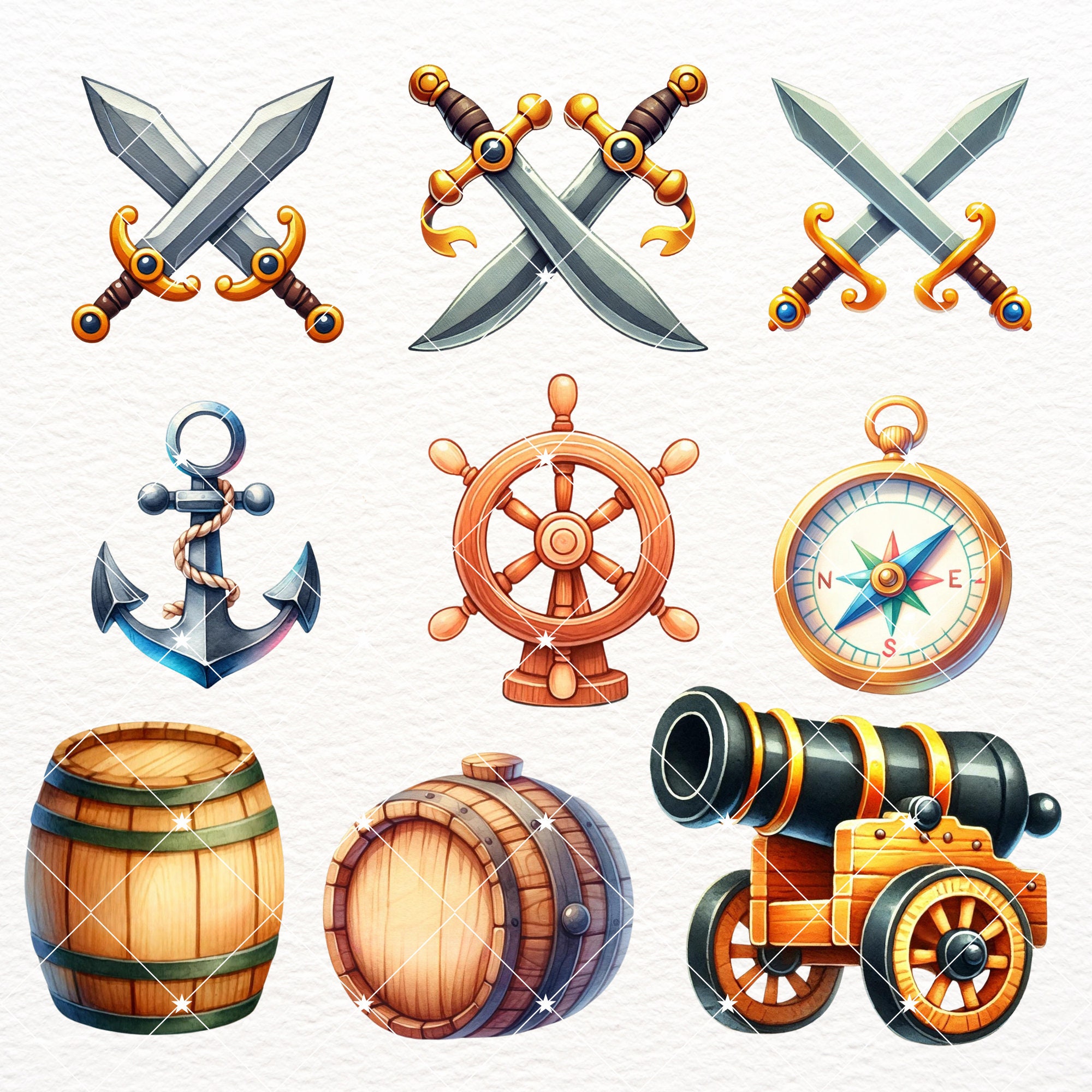 Pirate Adventure, Watercolor Clipart, Pirate Clipart, Cute Pirates ...