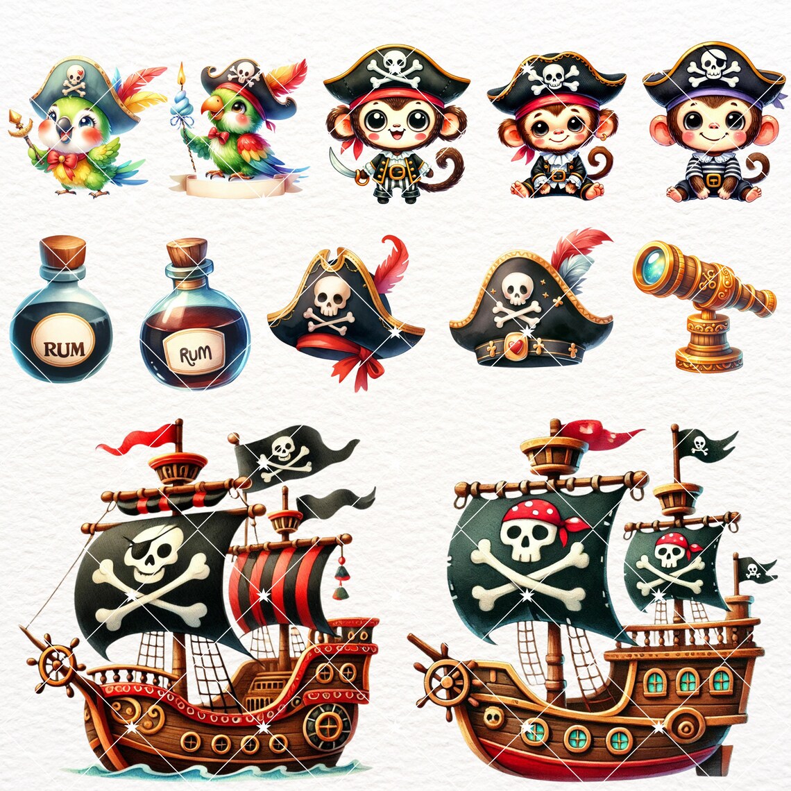 Pirate Adventure, Watercolor Clipart, Pirate Clipart, Cute Pirates ...