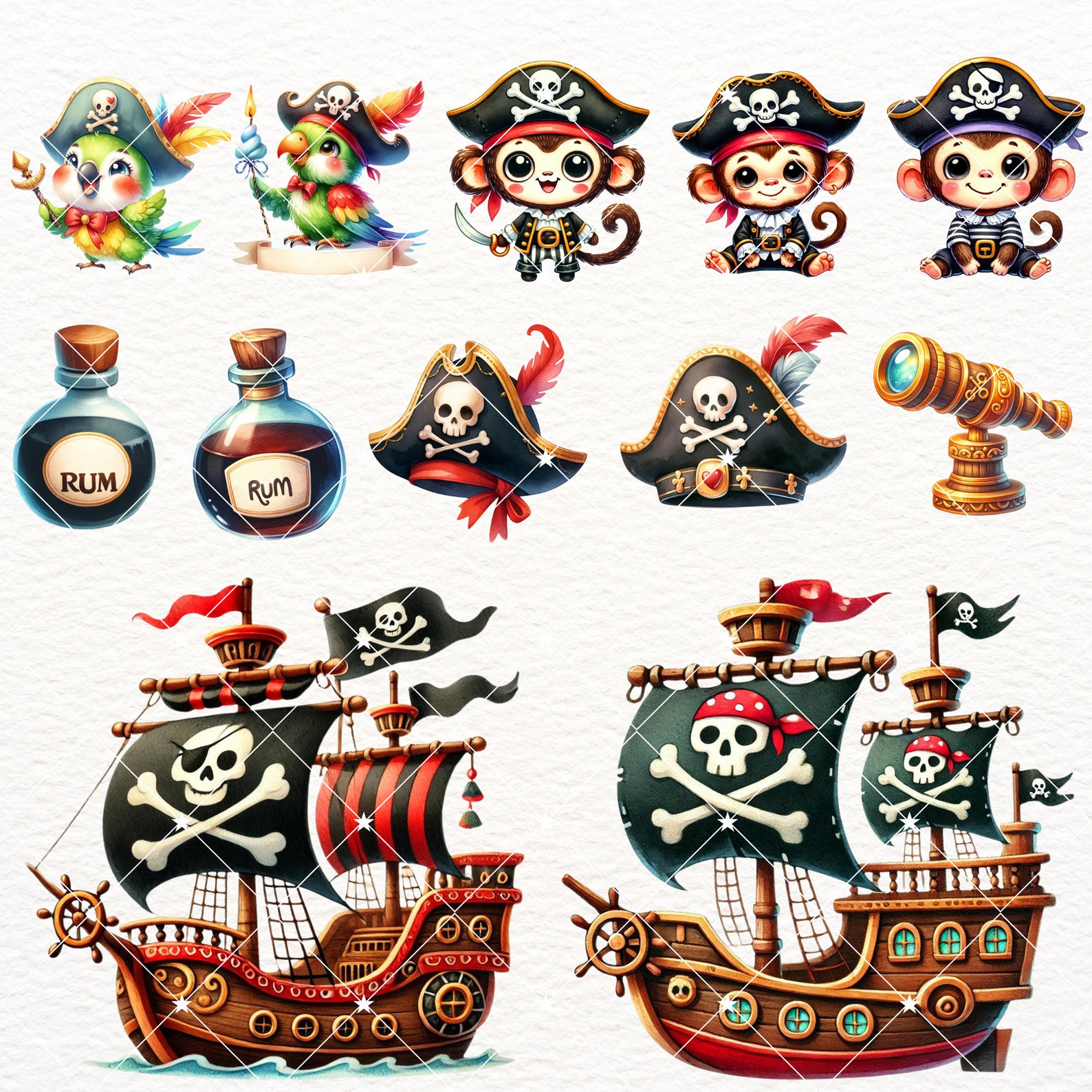 Pirate Adventure, Watercolor Clipart, Pirate Clipart, Cute Pirates ...