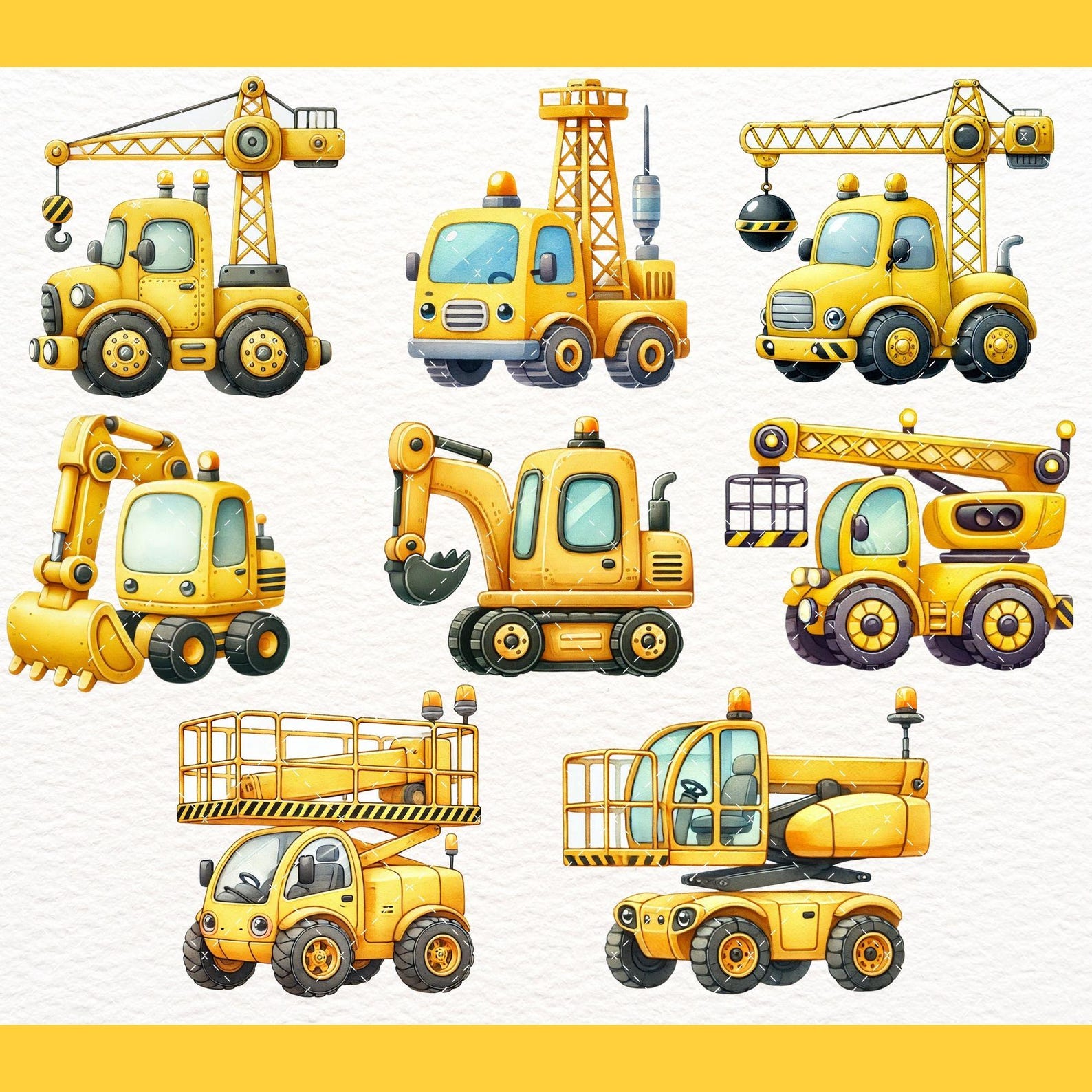 Cute Construction Vehicle Clipart, Backhoe, Crane, Excavator, Truck PNG ...