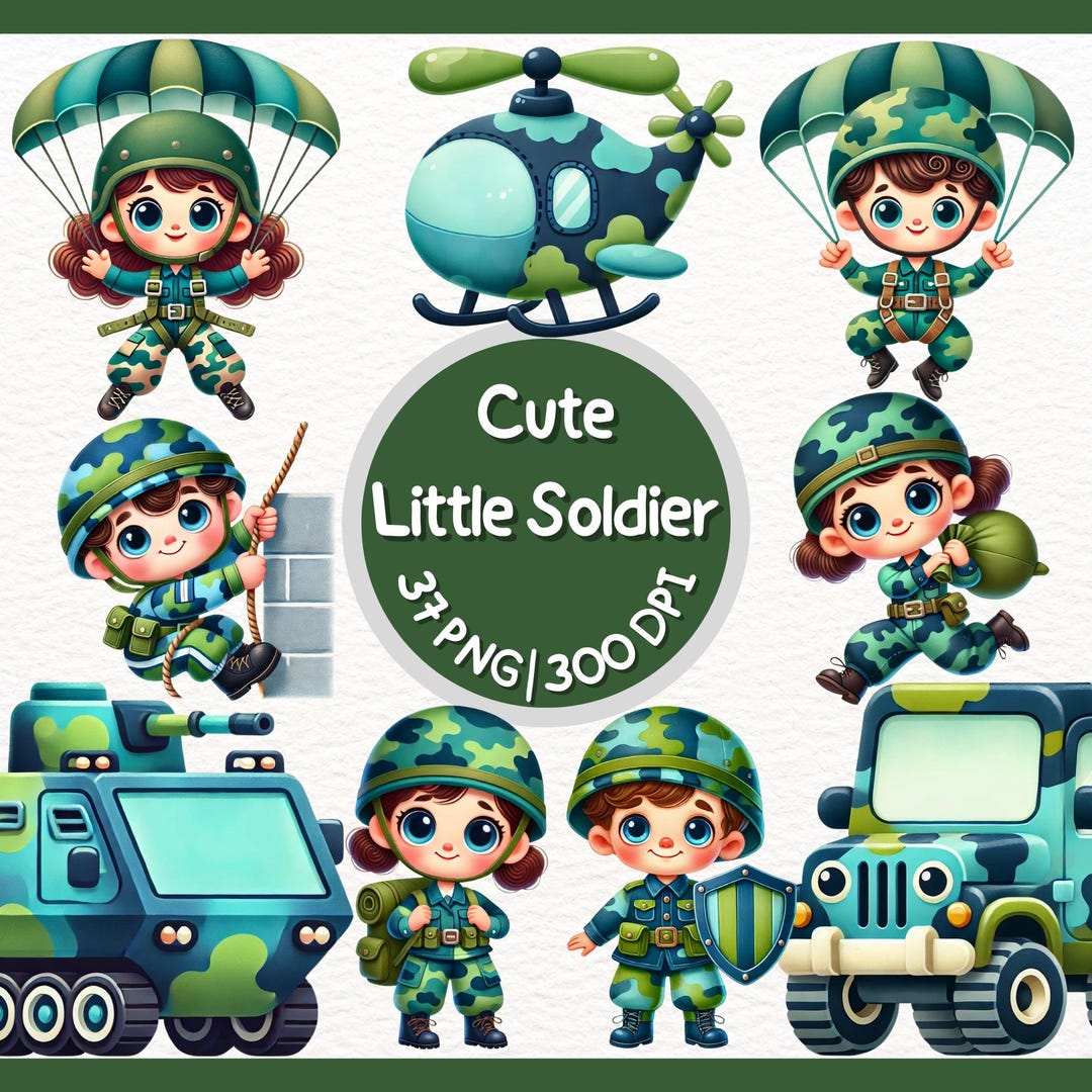 Cute Little Soldier Clipart Bundle | Army PNG Illustrations | Soldier ...