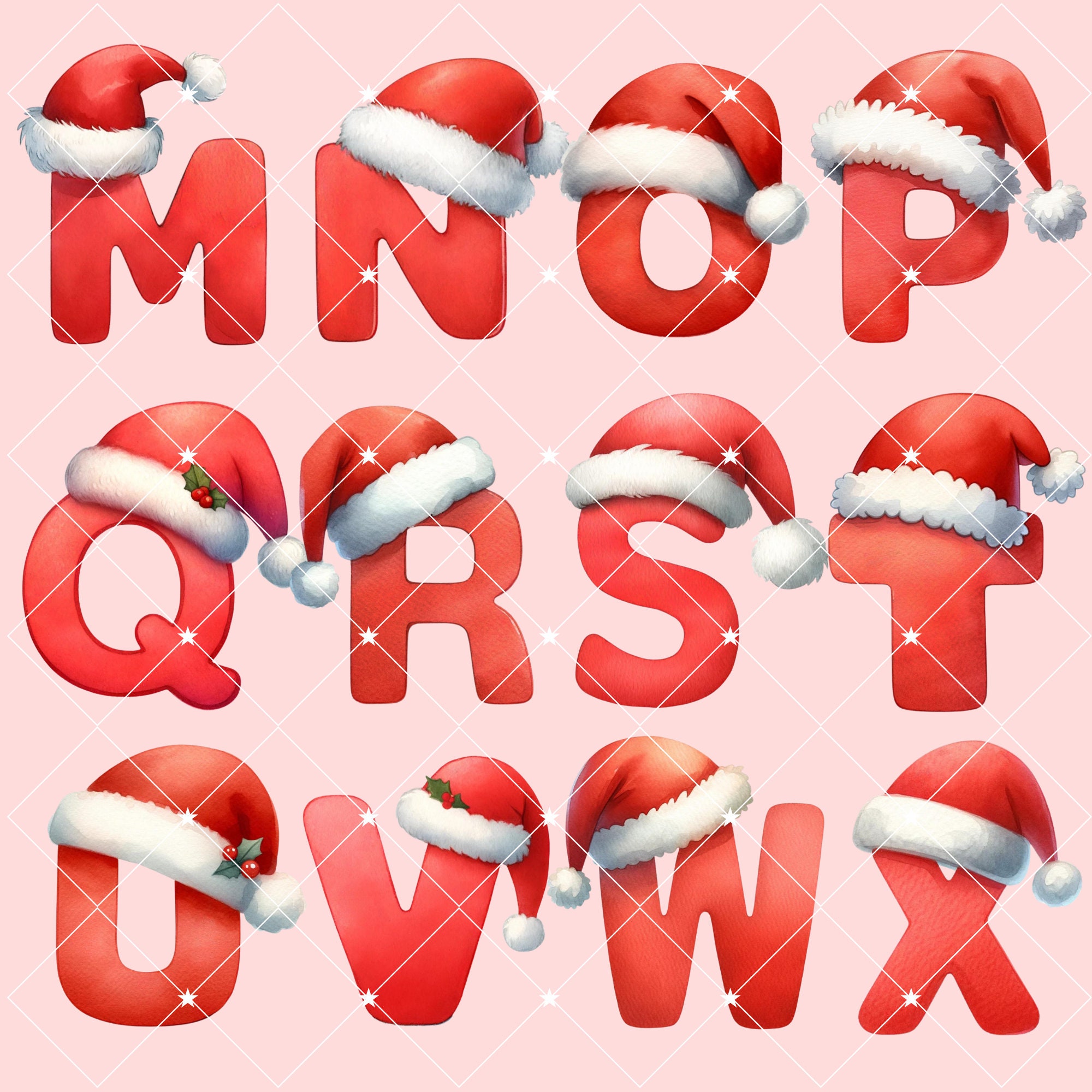 Watercolor Christmas Alphabet and Numbers Clipart (PNG Digital Download ...