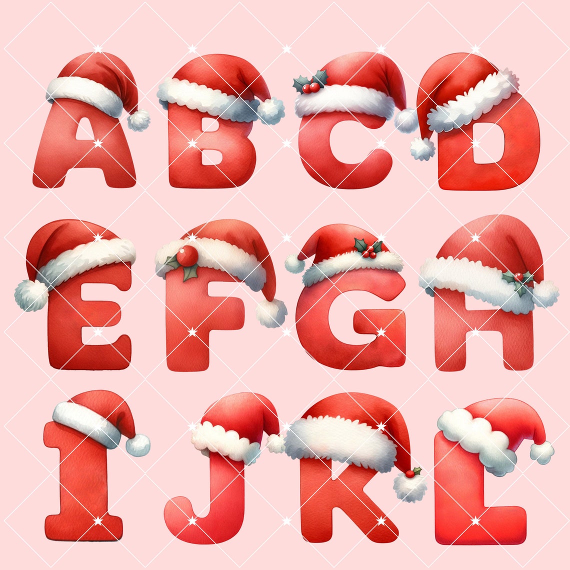 Watercolor Christmas Alphabet and Numbers, Alphabet Letters Bundle, A-Z ...
