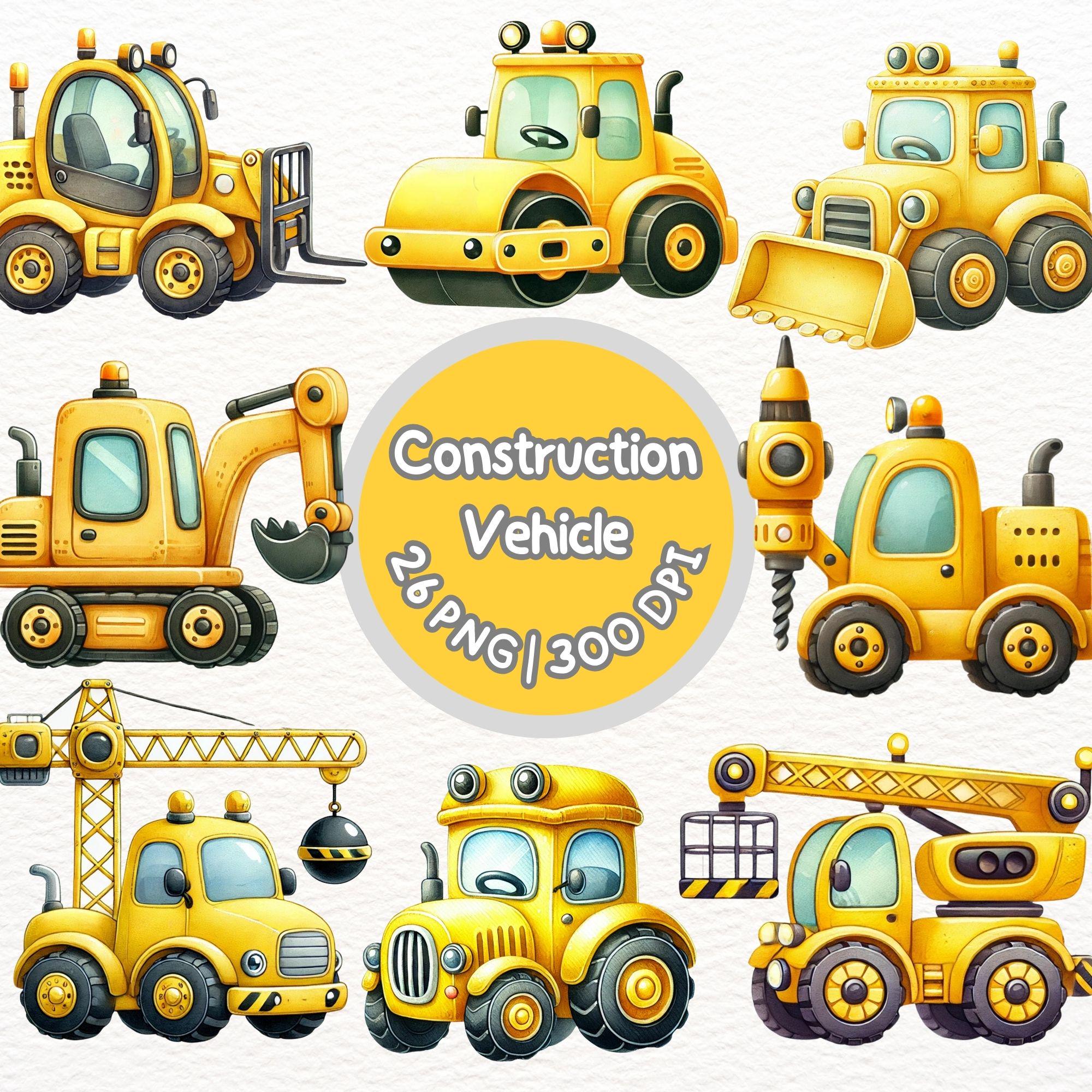 Cute Construction Vehicle Clipart, Backhoe, Crane, Excavator, Truck PNG ...