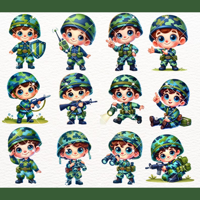 Cute Little Soldier Clipart Bundle | Army PNG Illustrations | Soldier ...