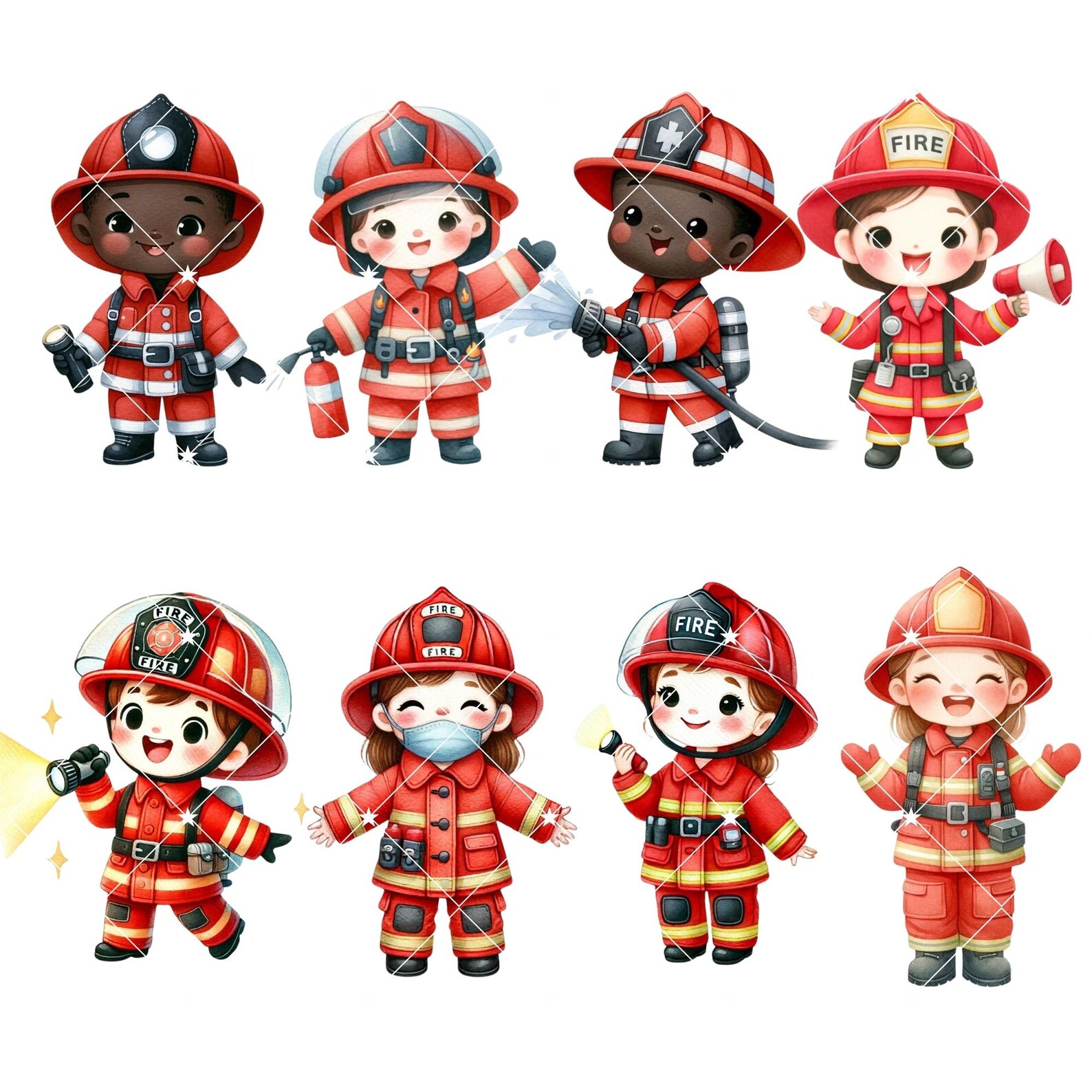 Firefighters Clipart Bundle, Watercolor Fire Department, Firemen, Fire ...