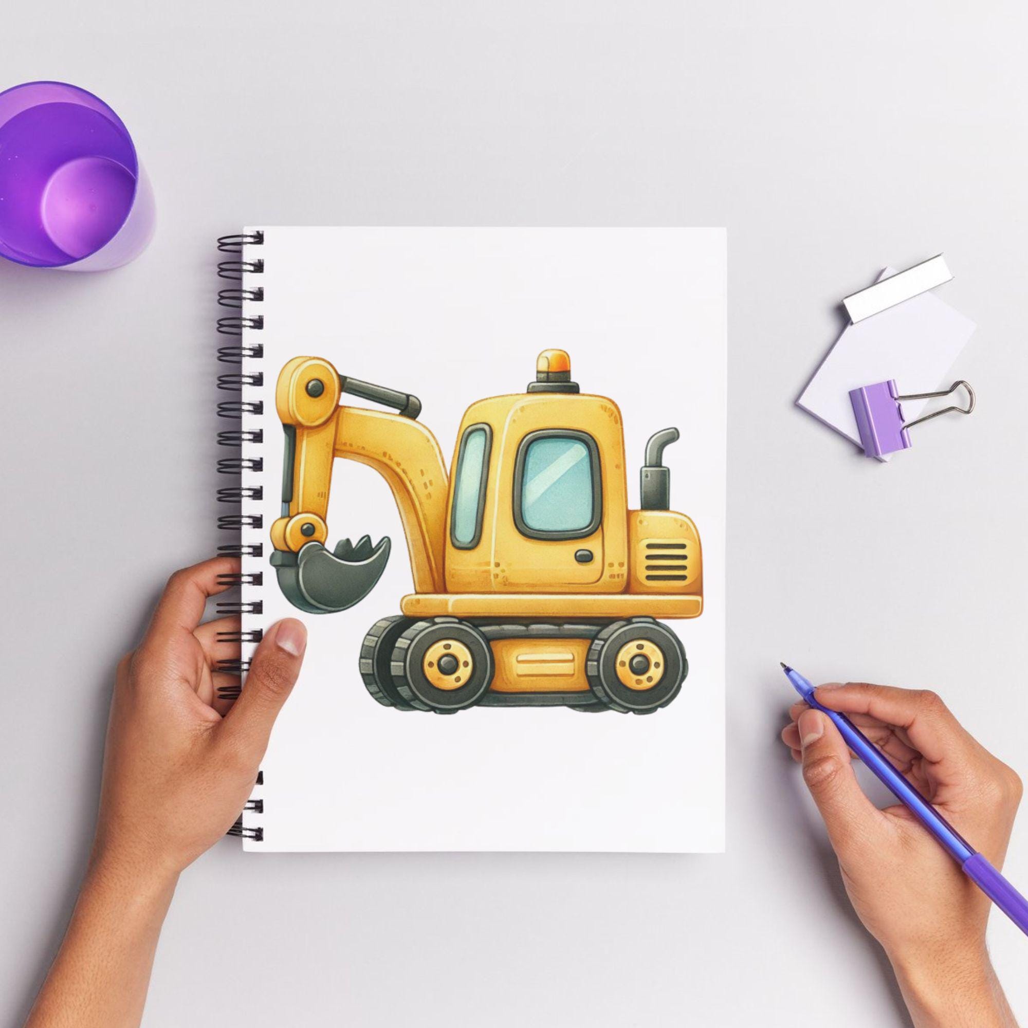 Cute Construction Vehicle Clipart, Backhoe, Crane, Excavator, Truck PNG ...