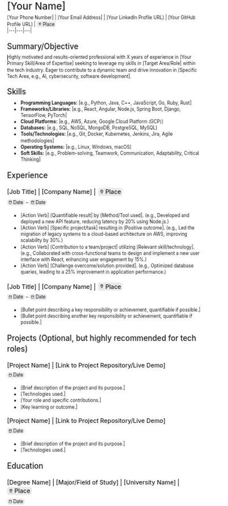 ATS Friendly Resume Template - Tech Industry - Etsy