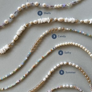 Layered Pearl Necklace Set With Pastel Gemstones, Elegant Minimalist ...