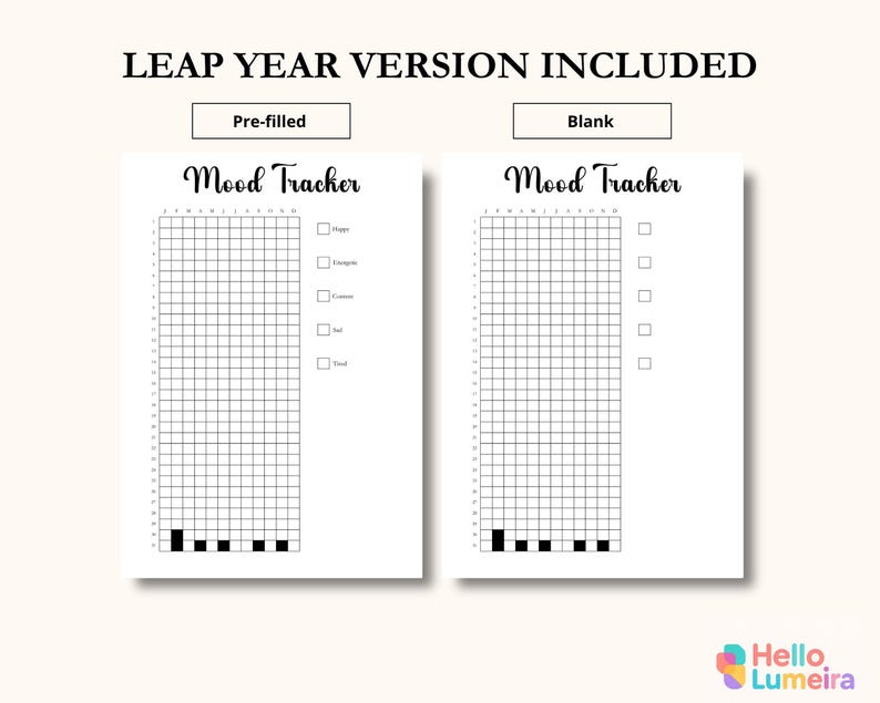 Yearly Mood Tracker | PRINTABLE Journal Page | PRINTABLE Planner Page ...