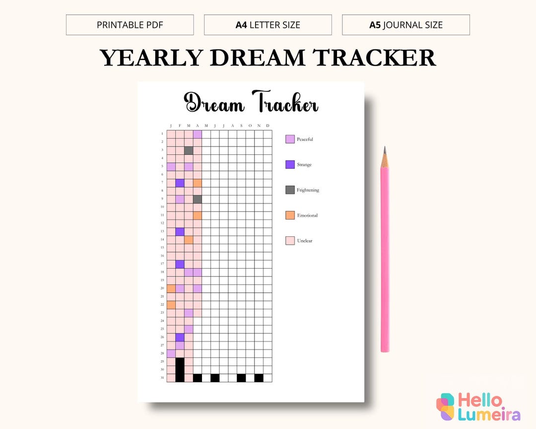 Yearly Dream Tracker | PRINTABLE Journal Page | PRINTABLE Planner Page ...