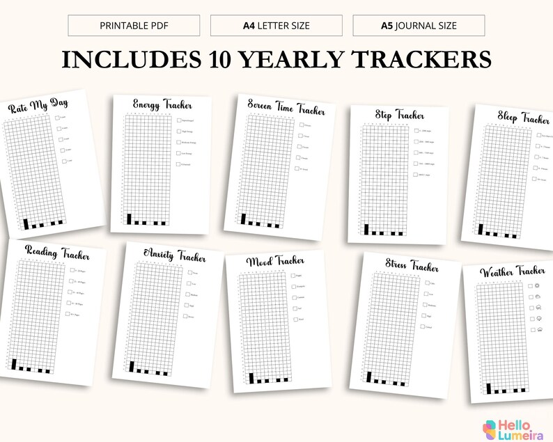 Yearly Tracker Bundle | PRINTABLE Planner Pages | Journal Pages | Daily ...