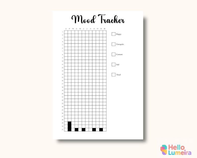 Yearly Mood Tracker | PRINTABLE Journal Page | PRINTABLE Planner Page ...