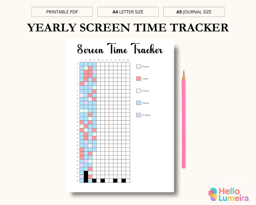 Yearly Screen Time Tracker | PRINTABLE Journal Page | PRINTABLE Planner ...