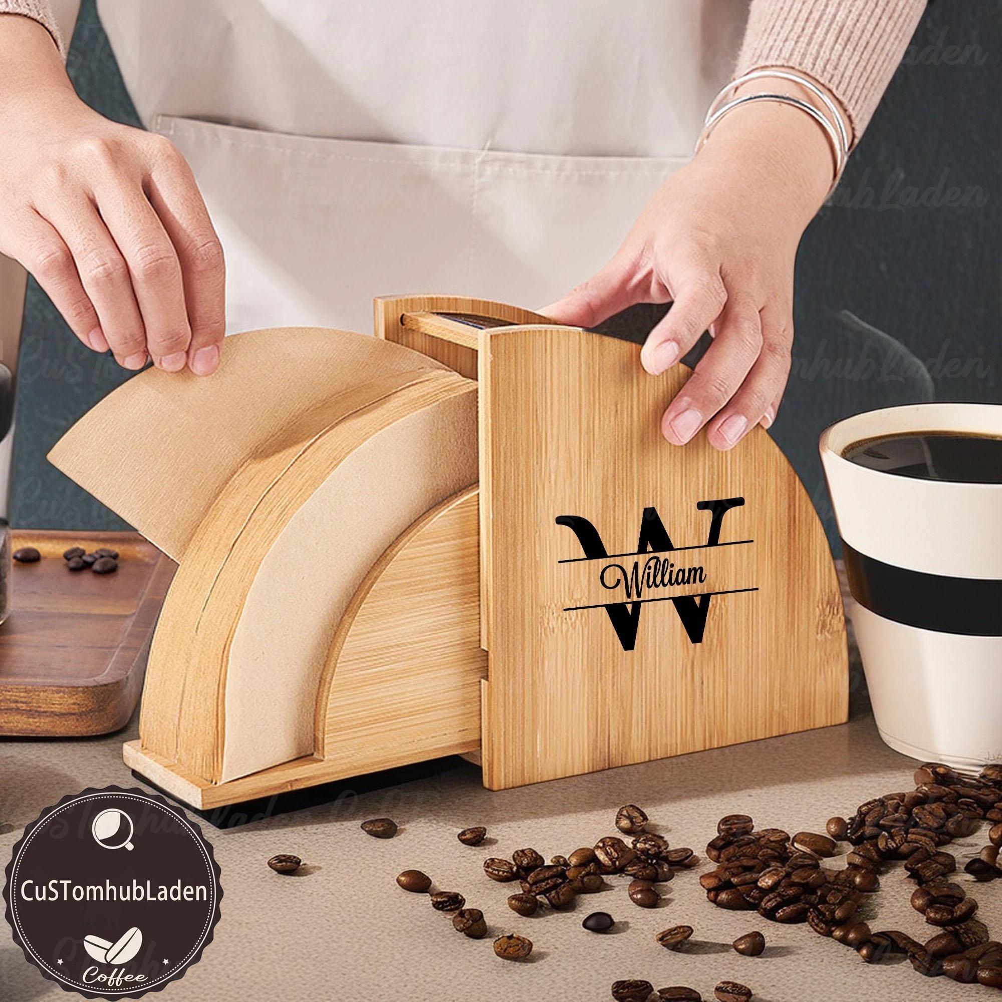 Custom Solid Wood Coffee Filter Storage Box, Coffee Filter Paper Holder ...