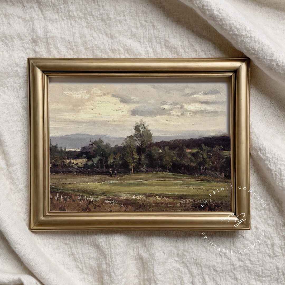 Vintage Landscape Print: Farmland Scenery Artwork, Antique Style Nature ...