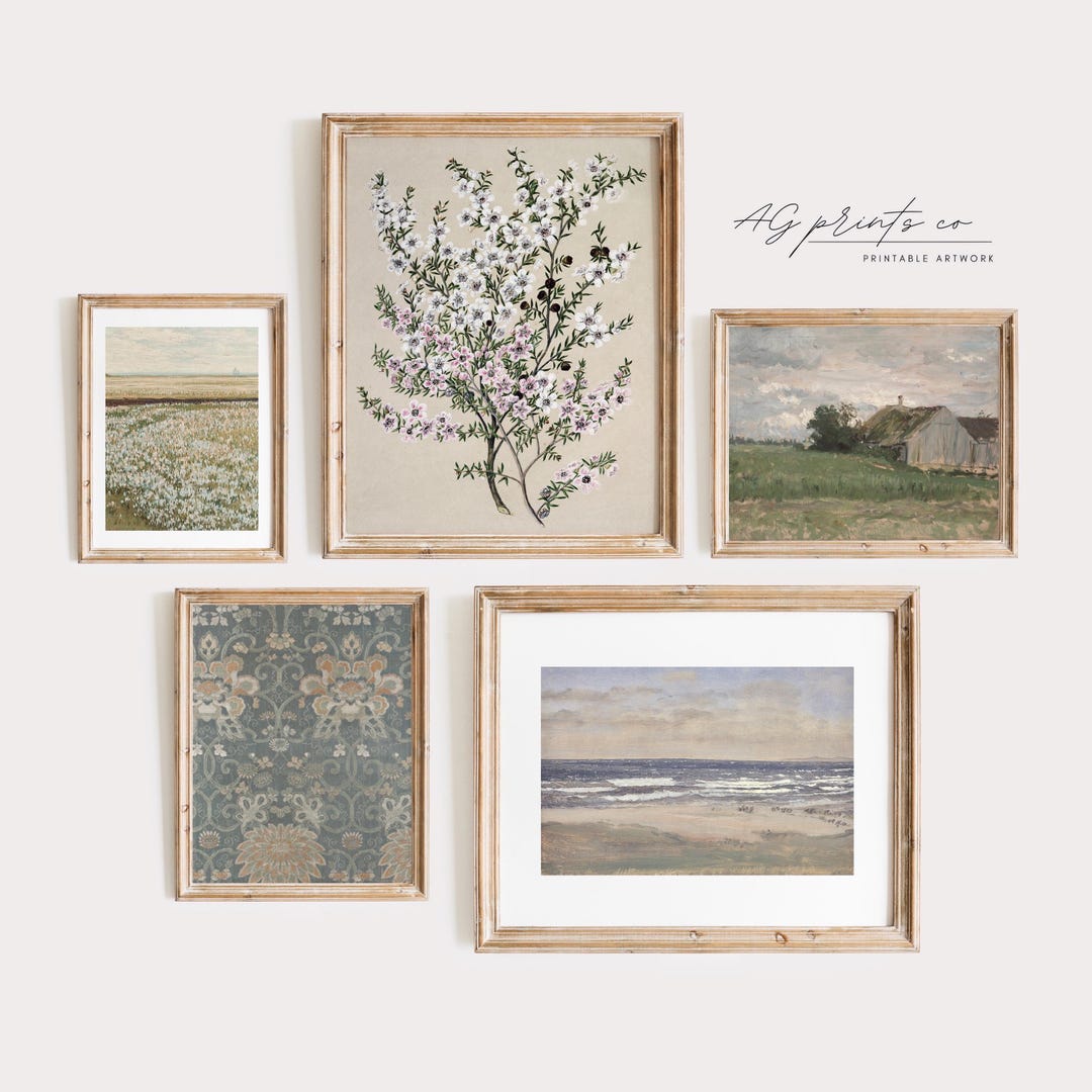 Vintage Botanical & Landscape Wall Art Set of 5, Neutral Antique ...