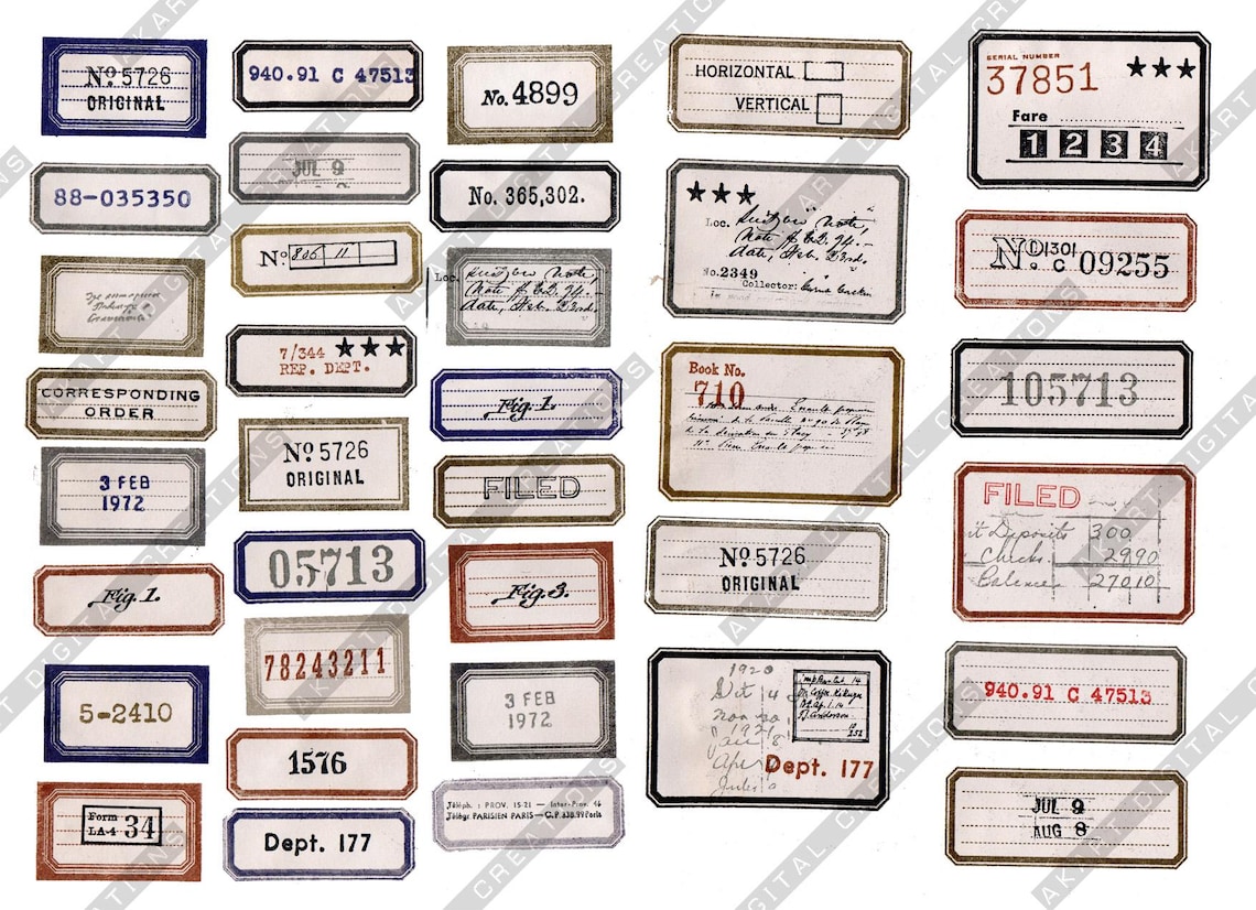 Retro Grungy Labels for Junk Journaling, Scrapbooking 2 Printable Pages ...