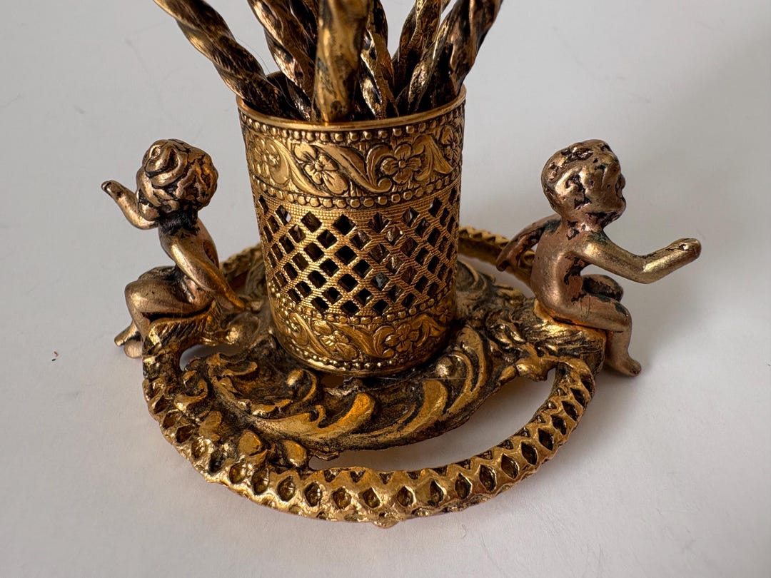 Vintage Ornate Brass Cherub Angel Cocktail Picks W Holder - Etsy