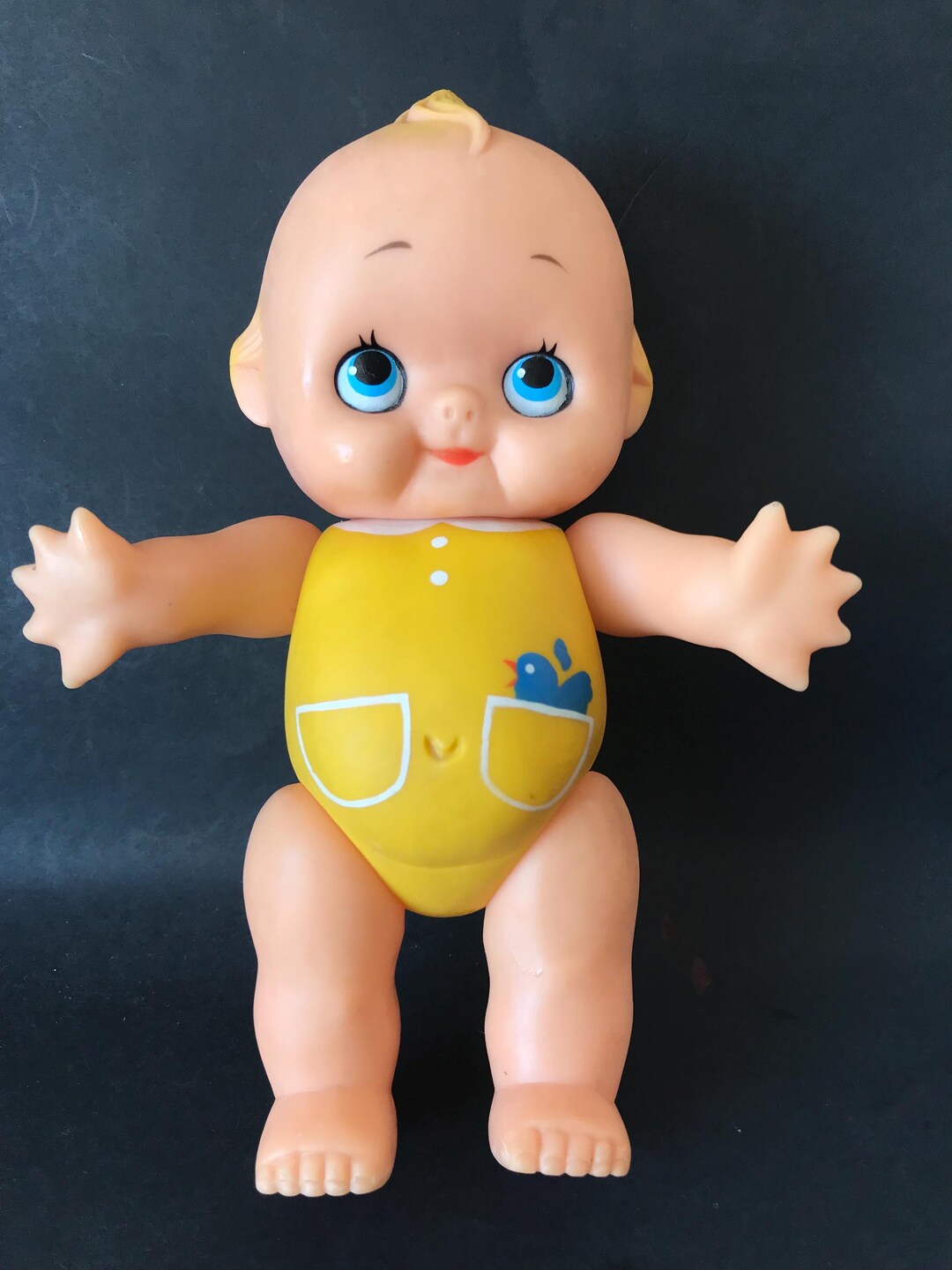 Vintage Adorable Large Rubber Kewpie Doll Blue Eyes Blonde Hair Yellow ...