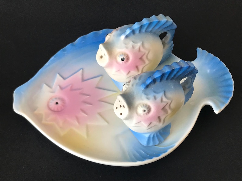 Vintage Weird Spikey Fish Salt and Pepper Shaker With Tray - Etsy