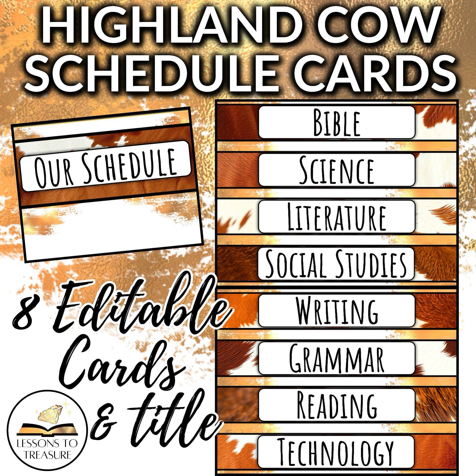Highland Cow Editable Schedule Cards Classroom Decor - Etsy