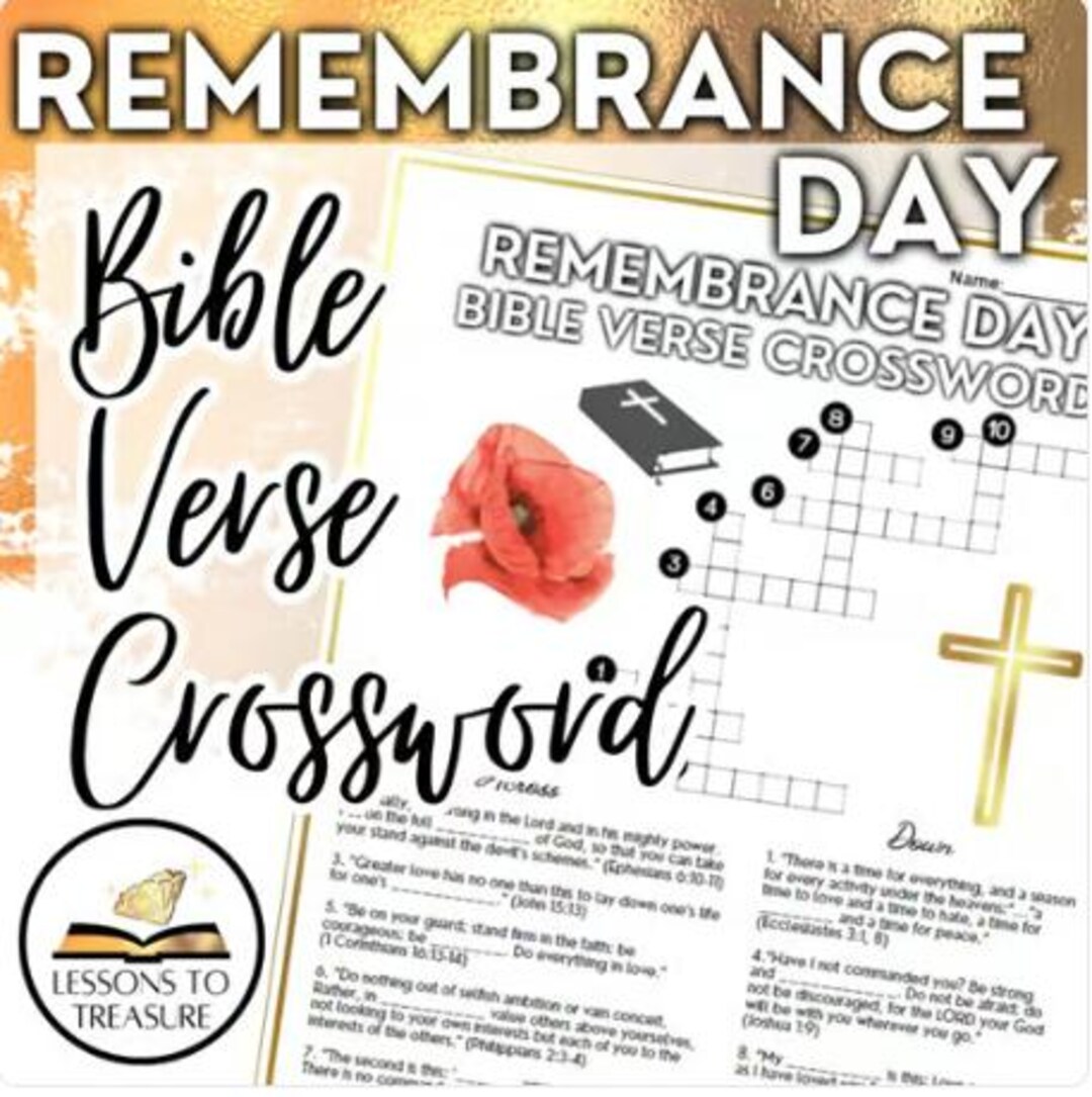 Remembrance Day Bible Verse Crossword, Religious, Christian, Activity ...