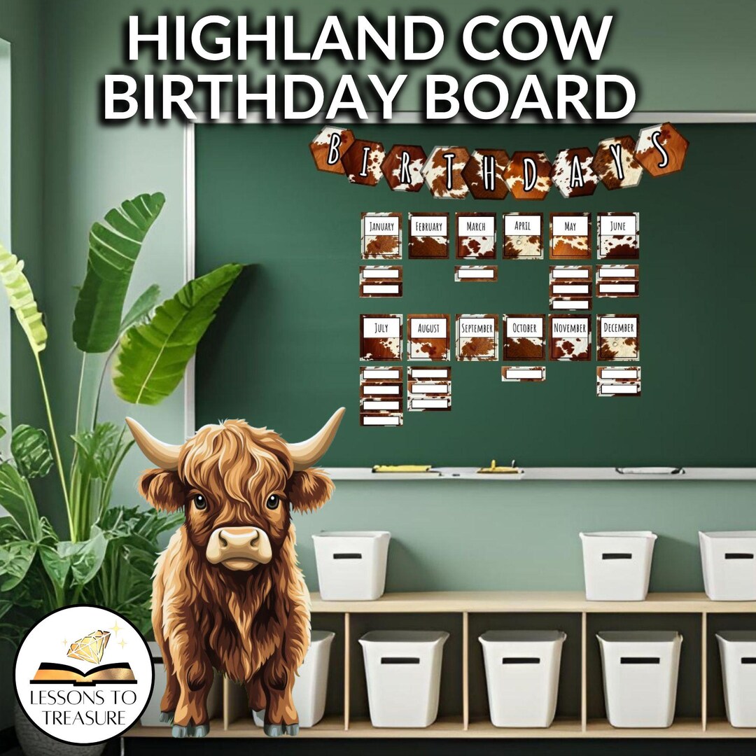 Birthday Bulletin Board Highland Cow Theme Display Classroom - Etsy