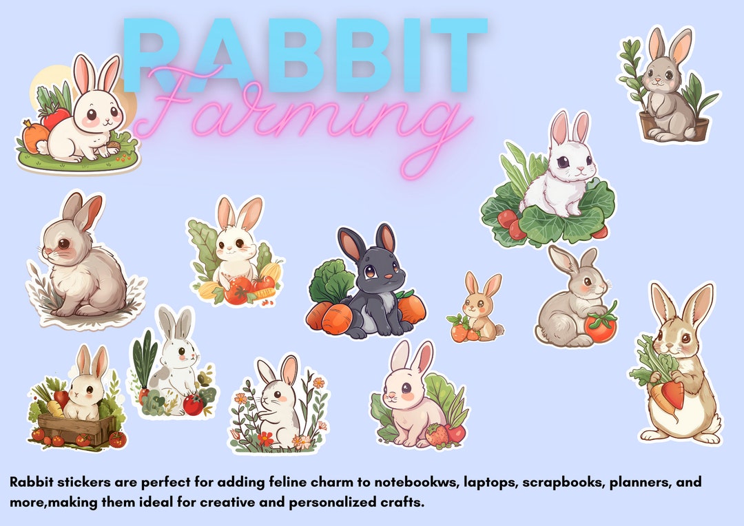 Rabbit Farming Clipart Digital Stickers Png Bundle, Kawaii Rabbit ...
